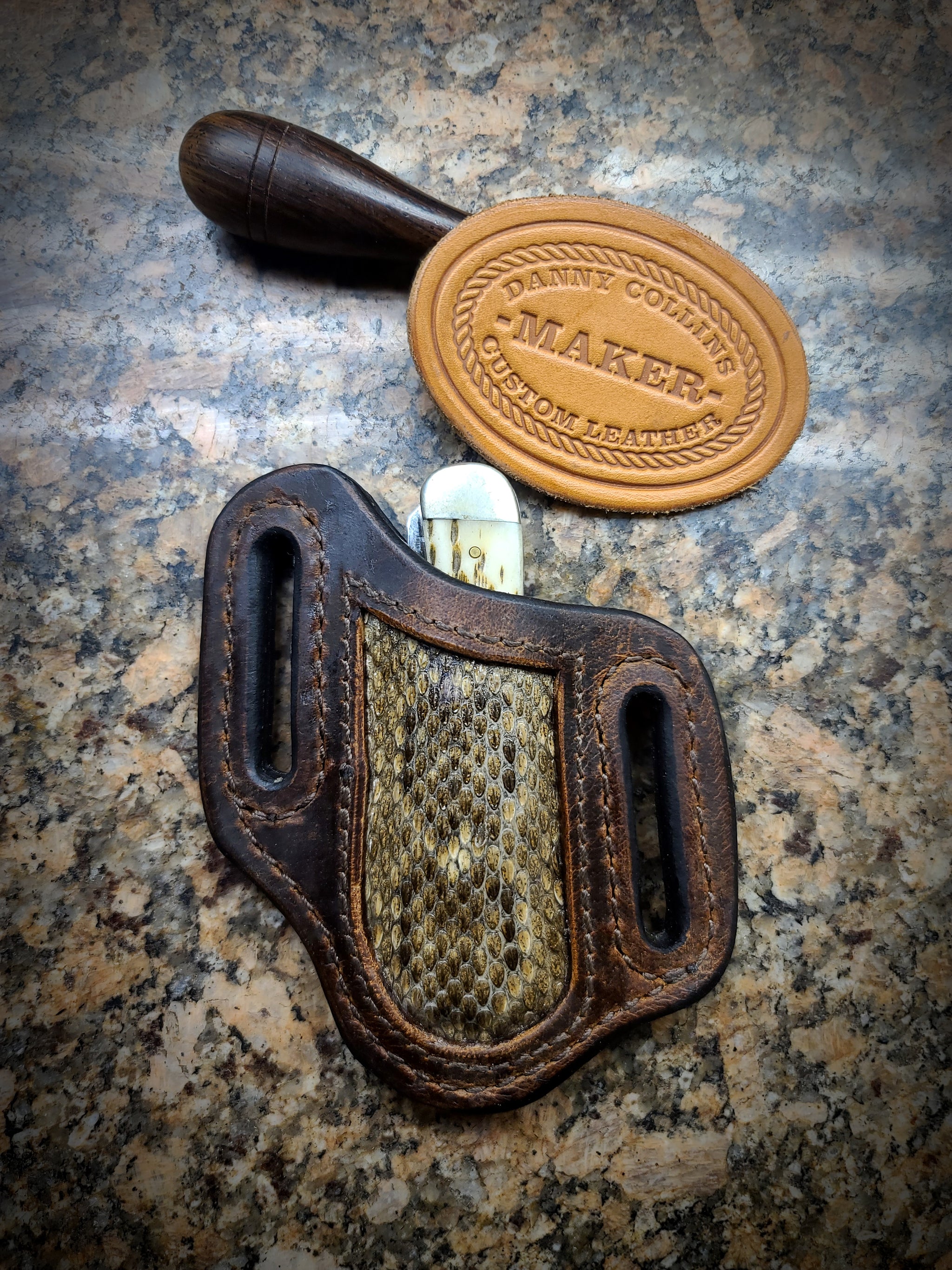 Case Mini Trapper Buffalo Knife Sheath with Rattlesnake Inlay, Case Mi ...