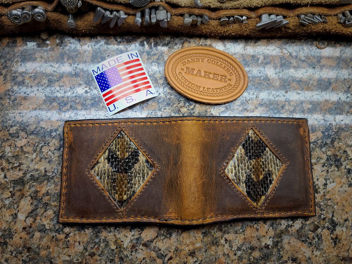 Badlands Elk Bi fold wallet with Timber Rattlesnake Inlay, Leather Wal ...